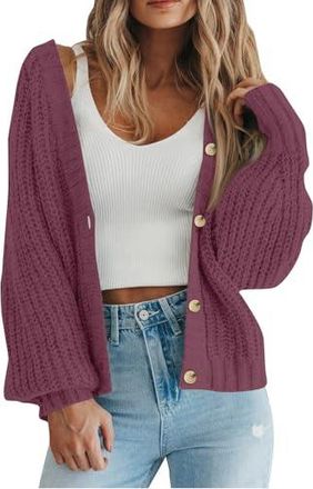 Generic Pull en tricot épais ouvert sur le devant pour femme, manches longues, cardigan court ample pour superposition décontractée, violet, XXL