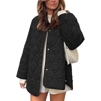 Generic Veste matelass&eacute;e pour femme - Col rond boutonn&eacute; &agrave; manches longues - Manteaux rembourr&eacute;s tendance d&eacute;contract&eacute;s pour lhiver, les rendez-vous, les vacanc