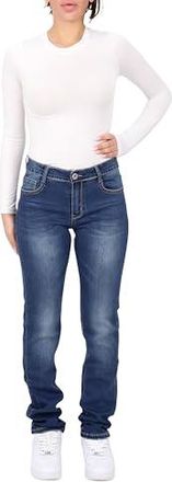 Malito more than fashion Malito S188 Pantalon en jean pour femme Taille moyenne Élastique Denim Mid Rise Coupe slim, Denim bleu., 40/mince