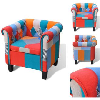 vidaXL Sessel mit Patchwork-Design Stoff - Esszimmerstuhl - Gem&uuml;tlicher Stuhl - Wohnzimmersessel - Patchwork Sessel - Sofa Sessel