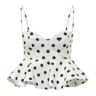 Fiorucci Femme, Tops, Blanc, Taille: 34 FR Polka Dot Peplum Crop Top
