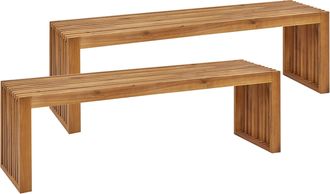 Beliani Gartenbank ohne Lehne 2er Set Akazienholz Hellbraun 150 cm U-Form modern Sulzano