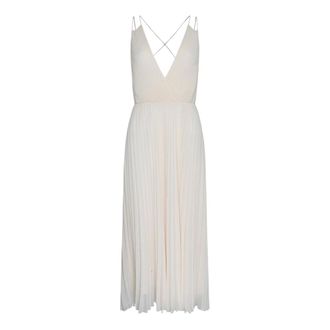 Twinset Femme, Robes, Blanc, Taille: 44 FR Robe Midi Plissée Ivoire avec Col en V