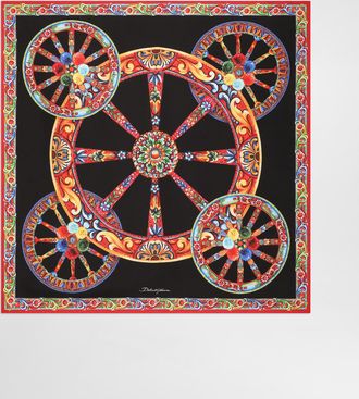 Dolce & Gabbana Foulard 70x70 Aus Seidentwill Mit Carretto-print - Frau Schals Und T&uuml;cher Multicolor Pz