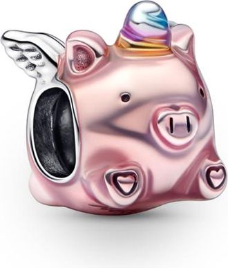 Pandora Fliegendes Einhorn Schwein Charm aus Sterling-Silber mit Emaille in der Farbe Rosa, PANDORA Moments Kollektion, 792573C01