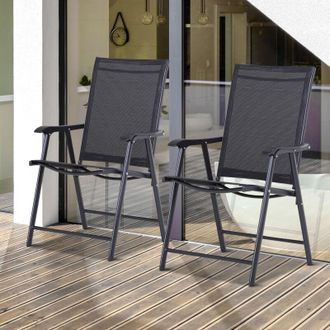STILVORA Lot de 2 Chaises de Jardin Pliantes avec Accoudoirs, pour Camping et Plage, M&eacute;tal et Textil&egrave;ne, Noir