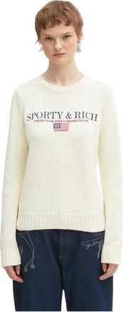 Sporty & Rich Femme, Pulls, Beige, Taille: 36 FR Pull avec d&eacute;tail drapeau
