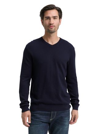 Tom Tailor Herren 1048016 Strickpullover mit Kaschmir-Anteil, 13160-Knitted Navy Melange, XXL