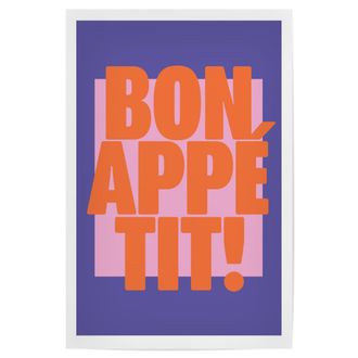 artboxONE Poster 60x40 cm Typografie Malou Studio-Bon App&eacute;tit - Lila - Bild abendessen bon appetit bunt