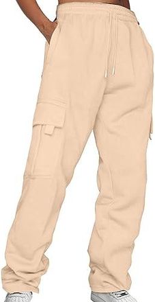 Generico Pantalon de sport femme large pantalon de jogging pour femme avec cordon de serrage dhiver pantalon coupe large pantalon de surv&ecirc;tement avec poches do