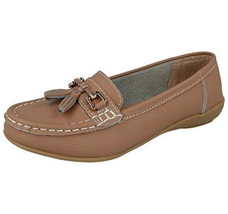 Jo & Joe Mocassins pour femme en cuir avec semelle &agrave; talon l&eacute;g&egrave;rement compens&eacute;, style d&eacute;contract&eacute;, confortable, chaussures de travail,Moka,39 EU / 6 UK