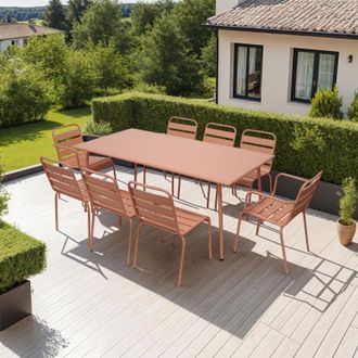 M&S Collection M&s - Ensemble table 180 cm +6 chaises +2 fauteuils en m&eacute;tal terracotta-BACA
