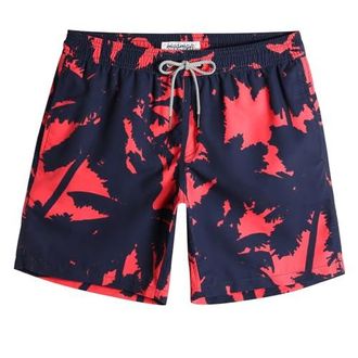 Maamgic Short de Bain Homme Maillot de Bain Ray&eacute;e S&eacute;chage Rapide avec Slip en Filet Short de Plage pour Vacance Piscine,Cocotier Noir-Sang,S