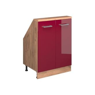 Vicco Meuble sous Pente R-Line, Rouge Brillant/Chêne doré, 60cm avec 2 Portes