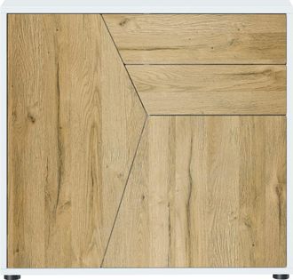 Vladon Sideboard Benny, Made in Germany, Kommode mit 2 Türen und 2 Schubladen, Weiß matt/Eiche Natur (79 x 74 x 36 cm)