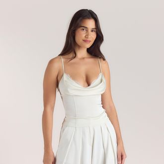 Lounge Cami mit Drapiertem Ausschnitt - Cr&egrave;mefarbe - 34