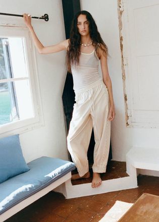 Mango Pantalon droit 100 % coton &eacute;cru - Femme - XXS - MANGO