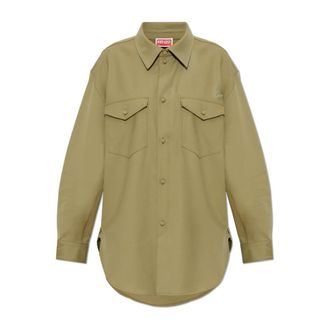 Kenzo Wollhemd mit gesticktem Logo - - Blouses & Shirts - Damen - Gr&uuml;n - M