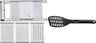 WMF Gourmet Gemüsereibe 12 x 18 cm, Edelstahl Reibe mit 4 Aufsätzen zum Hobeln & Pfannenwender Kunststoff 31 cm, Wender mit Ablage-Knick und Aussparungen,