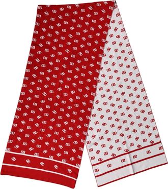 Dolce & Gabbana Red White Logo Print Foulard 201cm X 40.5cm Men Scarf And Nylon
