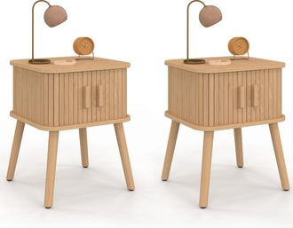 IDMarket 2 Nachttische Romie 2 Schiebet&uuml;ren, Latten, Holz, Farbe Eiche