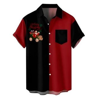 Generic DENGJIAMY Chemises de Noël moches pour hommes, T-shirt de Noël amusant imprimé à manches courtes, grande taille, hauts hawaïens pour hommes, chemises 
