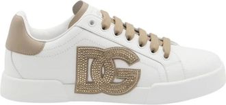 Dolce & Gabbana Femme, Chaussures, Blanc, Taille: 39 EU Crystal Embellished Leather Baskets