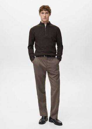 Mango Pull-over maille c&ocirc;tel&eacute;e col zipp&eacute; chocolat - Homme - XXL - MANGO MAN