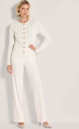 Madeleine Strickjacke Edler Struktur-Blazer mit Strickmuster, Langarm Kragenloser Blazer mit Schmuckkn&ouml;pfen aus Baumwolle