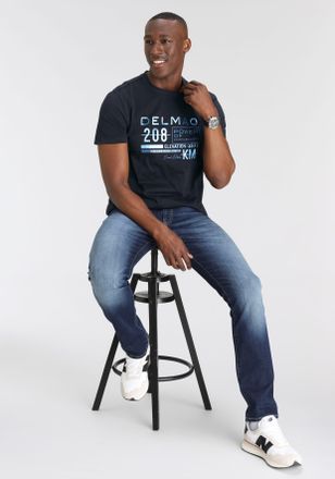 DELMAO T-Shirt DELMAO, Herren, Gr. XXL (60/62), blau (dunkelblau), Single Jersey, Obermaterial: 100% Baumwolle, bedruckt, normal, Rundhals, Shirts T-Shirt, K