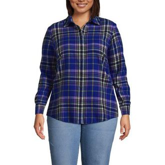 Lands End Boyfriend-Bluse aus Flanell, Damen, Gr&ouml;&szlig;e:52-54 plus, Blau, Baumwolle, by Lands End