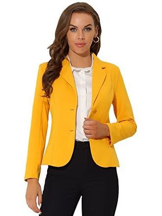 Allegra K Blazer Femme de Business &agrave; Col Revers Veste de Costume &agrave; Manches Longues Jaune XL