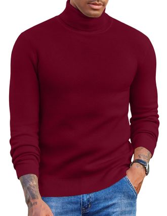 Coofandy Rollkragenpullover Herren Pullover Turtleneck Fleece Pullover Warm Strickpullover Slim Fit Winterpullover Arbeitpullover Winter Langarmshirt Weinrot 3