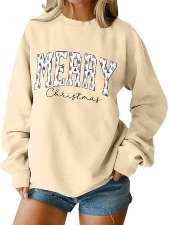 Generic Pull de Noël pour femme - Pull de Noël amusant et moche - Imprimé graphique festif - Manches longues - Pour les fêtes de fin dannée - Confortable - Co