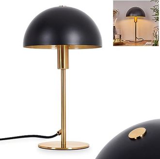 HOFSTEIN Tati Lampe de chevet moderne en métal de couleur noir/laiton, lampe de table ronde au design rétro/vintage, Ø 20 cm, hauteur 35 cm, avec interrupteur 