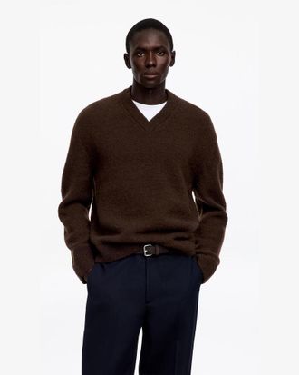 Arket Boucl&eacute;-Pullover Mit V-Ausschnitt Aus Wollmischung -Braun