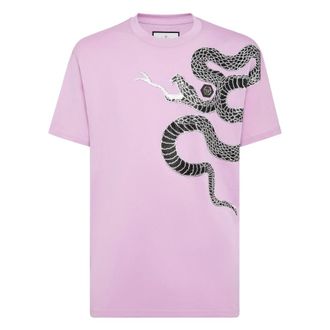 Philipp Plein Homme, Tops, Violet, Taille: 3XL T-Shirt Col Rond Snake