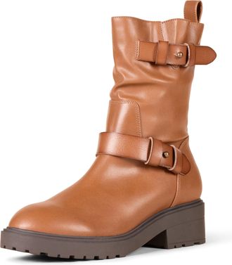 Amazon Essentials Damen Halbhohe Bikerstiefel, Bräunen, 39.5 EU