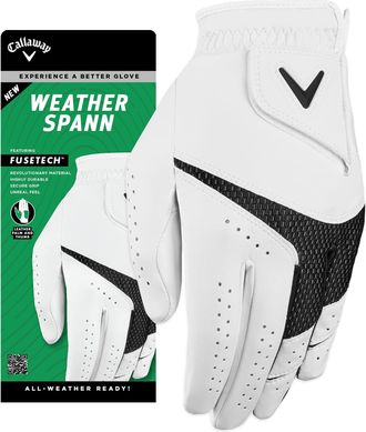 Callaway Golf Weather Spann Premium Synthetik Golfhandschuh (Wei, Einzel, Cadet (k rzere Finger), Medium-Large, Rechtsh nder getragen)