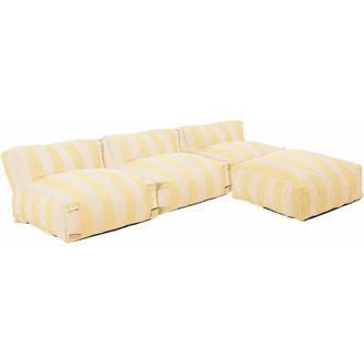 Oviala Salon de jardin modulable 3 chauffeuses et 1 pouf ray&eacute; jaune clair - Mixi