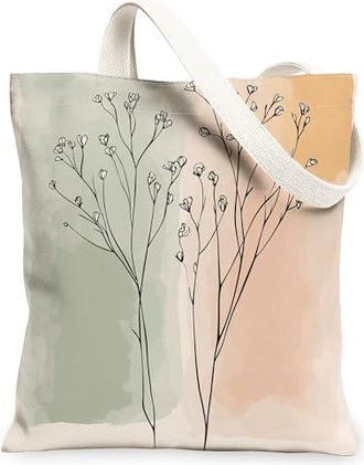 Generic Sac fourre-tout en toile de fleurs de gypsophile printani&egrave;res pour le shopping, 33 x 38 cm, motif floral r&eacute;tro du milieu du si&egrave;cle, sac d&eacute;picerie r&eacute;ut