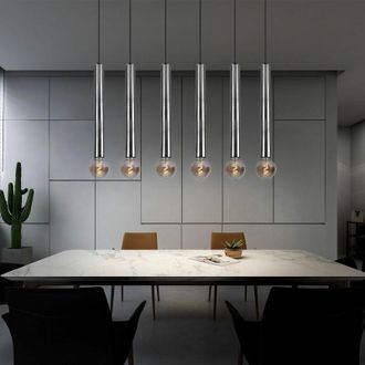 ETC Shop Pendellampe Esstisch hängend Hängelampe 6 Flammig Pendelleuchte Esstischleuchte Höhenverstellbar, Metall nickel, 6x E27 Fassungen, LxH 110x150 cm