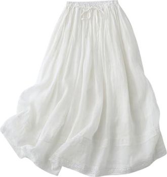 Generic Jupe double couche taille &eacute;lastique pour femme avec MIDI brod&eacute; 2026, blanc, XXL