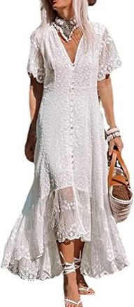 Onsoyours Robe en Dentelle pour Femmes Elégantes col en V sans Manches Robes de Soirée Robe de Bal pour Mariage Robes de Cocktail Longues Robes Décontractées Ro