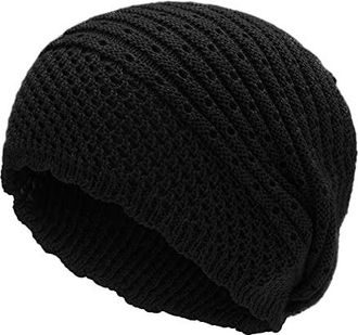 ZLYC Bonnet souple en crochet pour femme - Doux et l&eacute;ger - T&ecirc;te de mort - Bonnet en tricot extensible, noir uni, Taille unique