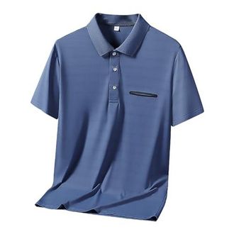 Generic Polo à manches courtes en soie glacée pour homme - Sensation de fraîcheur - Séchage rapide - En soie glacée - Respirant - Anti-rides - Chemise décontr