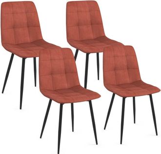 IDMarket Lot de 4 chaises MILA en velours terracotta pour salle &agrave; manger