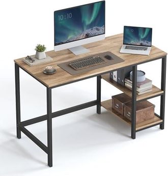 Vasagle Bureau dOrdinateur, 120 x 60 x 76 cm, Table Informatique, Style Moderne, pour Bureau &agrave; Domicile, Chambre &agrave; Coucher, Salon, Marron Camel et Noir dencre