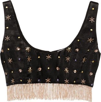 Forte_Forte Cropped-Top mit Perlen - Schwarz