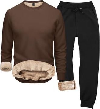 Generic Haut et bas thermiques à manches longues pour homme - Couche de base doublée en polaire épaisse - Confortable - Col rond - Taille élastique - Pantalon